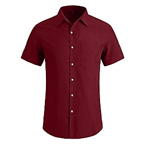 YTD Men's Casual Button Down Shirt Chambray Plain Short Sleeve Dress Shirt