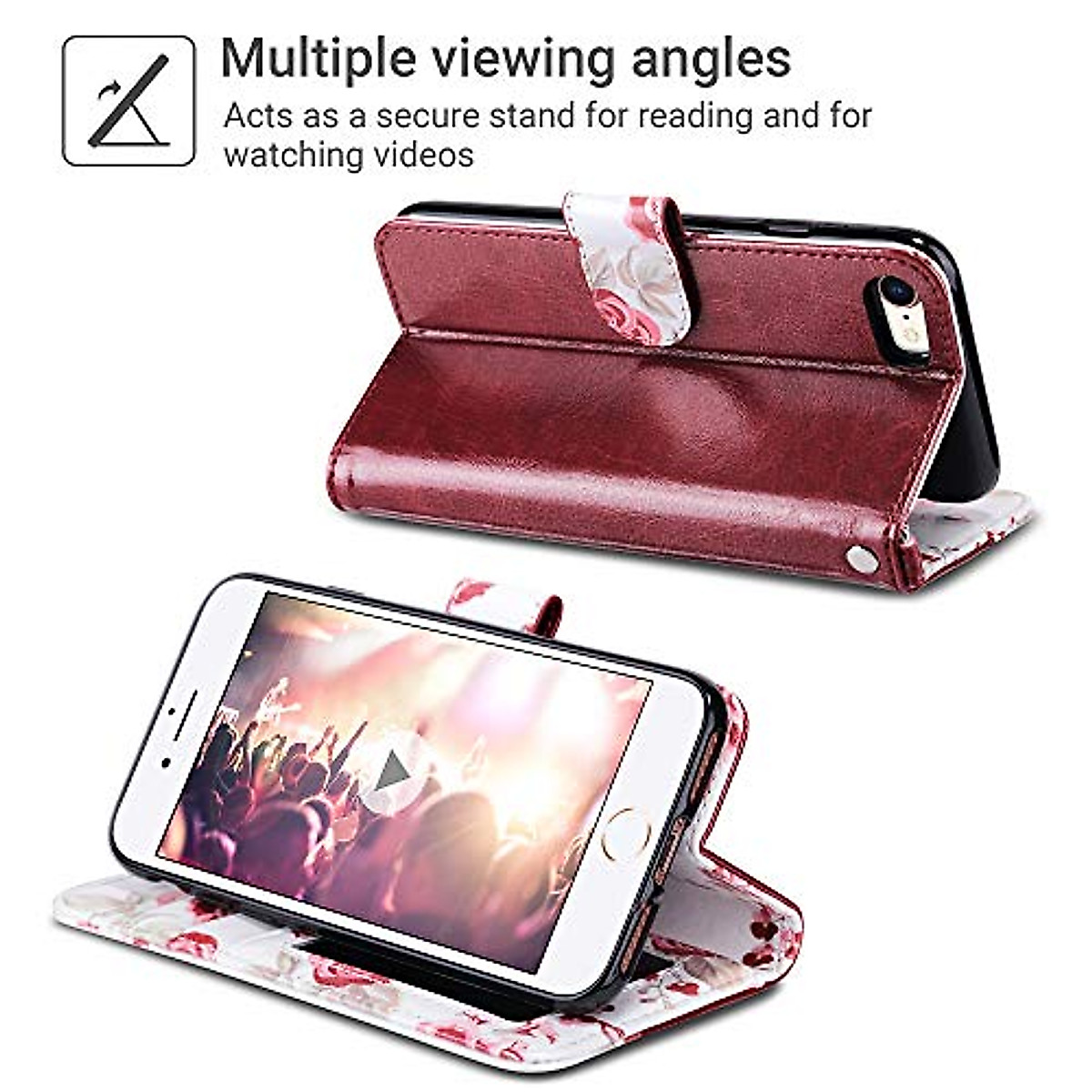 ULAK iPhone 8 Wallet, iPhone SE Wallet Case 2020, iPhone SE 3 Wallet 2022, iPhone 7 Flip Wallet Case, PU Leather Kickstand Card Holder Protective Cover for iPhone 7/8/iPhone SE 2 3 Gen 4.7'', Burgundy