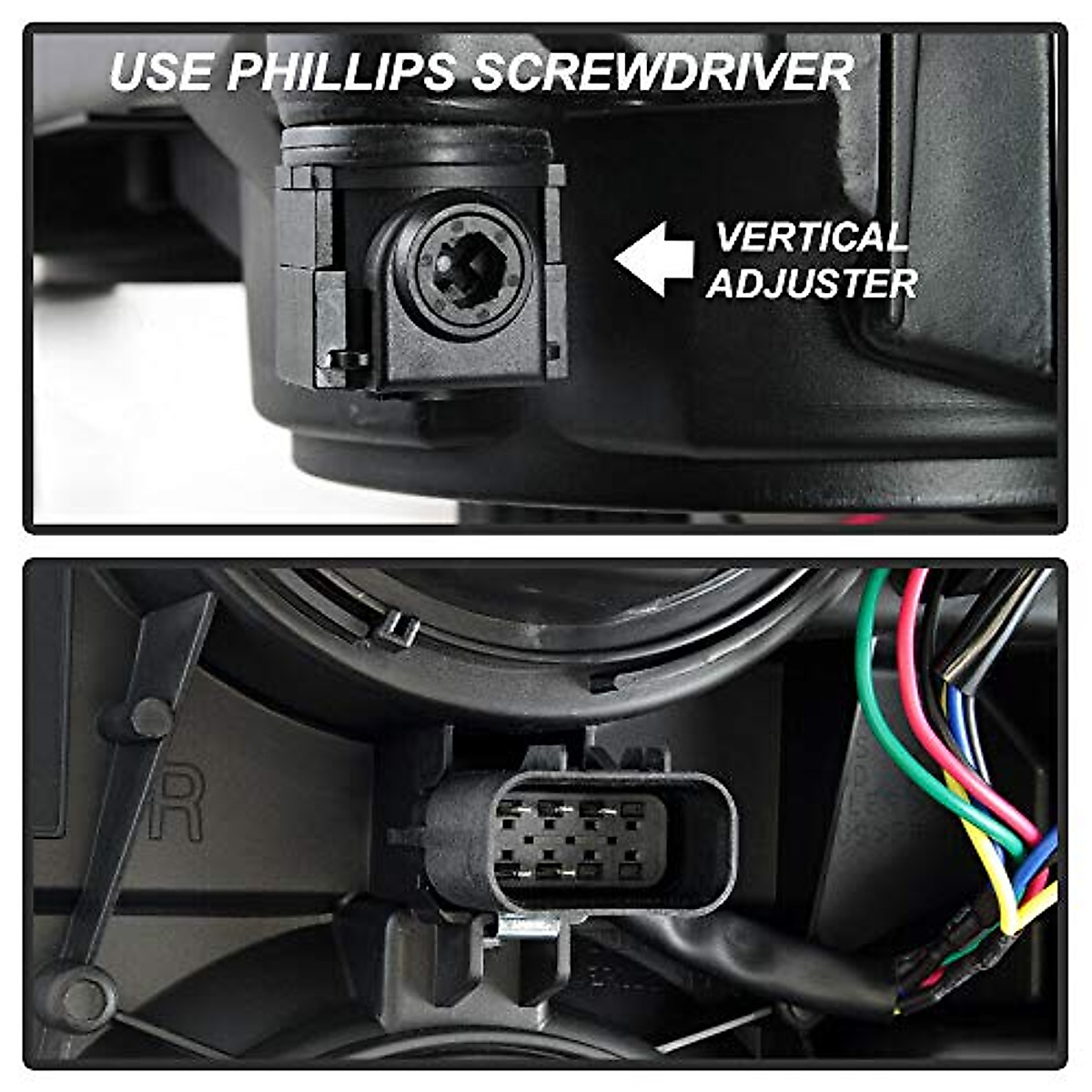 South Mud Bay Compatible with Cab Crew Extended [Chrome Trim] Headlight Lamp Pair HD-JH-CS14-CC-BK