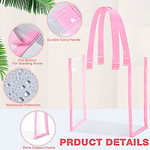 20 Pack Clear PVC Bags Stadium Approved Clear Tote Bag with Handle Reusable Clear PVC Gift Bags Tote Bags for Shopping Wedding Baby Shower Party, 10 x 10 x 4 Inch