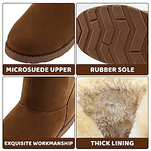 Vonair Girls Warm Winter Snow Boots for Little/Big Kids Fuzzy Faux Fur Lining Bootie Shoes with Zipper Brown 2 Big Kid