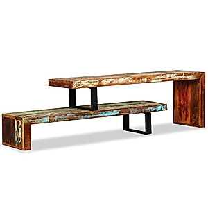 vidaXL Solid Wood TV Stand Adjustable Rustic Shelf Unit Riser Console Table
