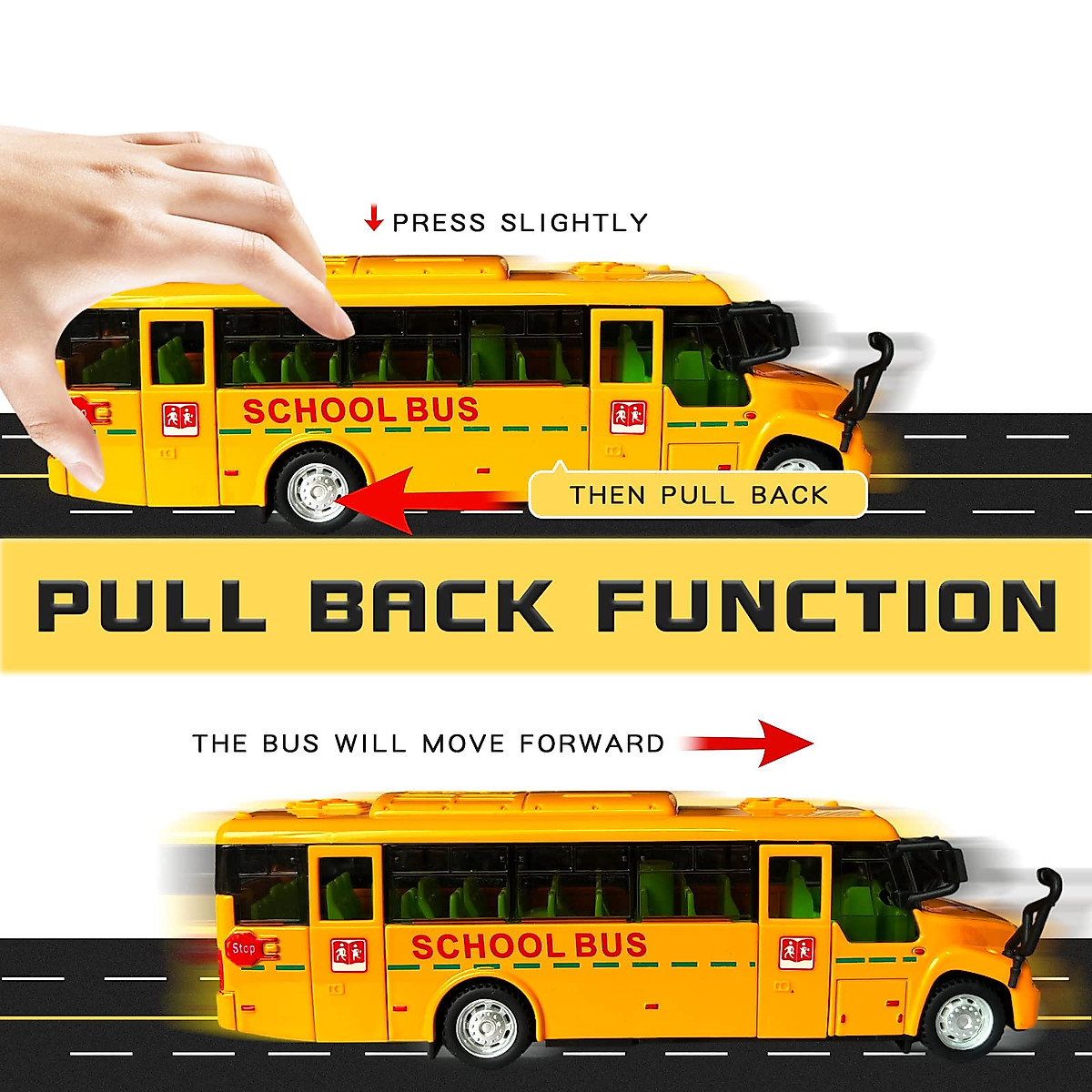 OTONOPI Bus Toys Die Cast Metal Toy Cars Pull Back School Bus Double Decker London Vehicles Friction Powered City Sightseeing Tour Bus Play Vehicle Toy Set for Kids 4 Pack