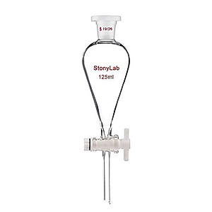 stonylab Borosilicate Glass 125 ml Heavy Wall Conical Separatory Funnel with 19/26 Joints and PTFE Stopcock, 125 ml