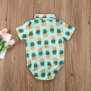 Bagilaanoe Infant Baby Boys Dress Shirt Bodysuit Formal Short Sleeve Rompers One Piece Outfits Gentlemen Clothes Pineapple/6-12 Months