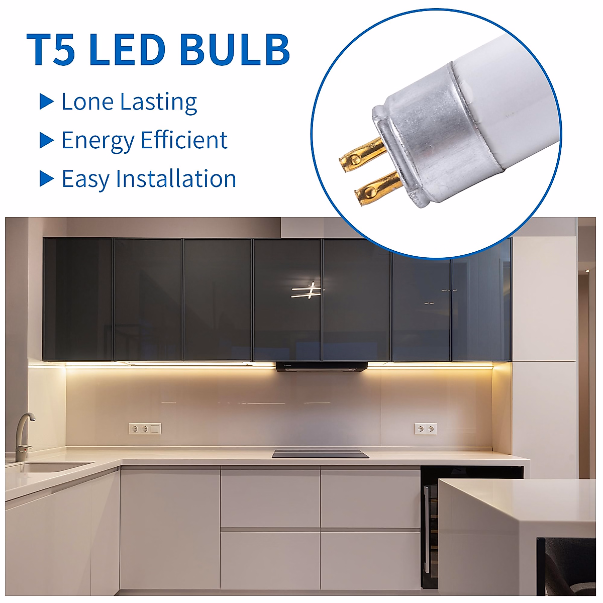 Wesome Lighting 12 Inch F8T5/CW LED Replacement Bulbs, 4100K Cool White, T5 LED 5 Watts Replace Fluorescent Bulb with LED, 550 Lumens, Replacement Tube for Counter and Cabinet Fixture, 4 Pack