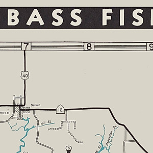 Map of Central California Striped Bass Fishing Grounds, Waterways, and Roads circa 1952 - from San Francisco to Stockton - Maps Inset Shows Boat Rentals (24 inches x 36 inches)