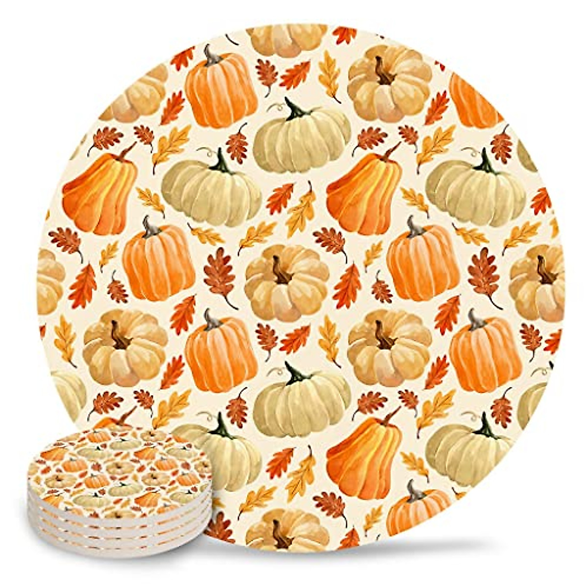 QUANJJ Autumn Maple Leaf Coasters Ceramic Set Round Absorbent Drink Coaster Coffee Tea Cup Placemats Table Mat (Color : D, Size : 8pcs)
