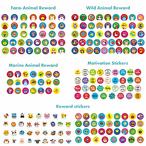 6844 PCS Incentive Stickers, 64 Sheets Round Encouragement Stickers, Animals Donuts Cupcakes Stars Hearts Motivational Teacher Classroom Reward Gifts Encourage Kids to Do Chores Go to The Toilet