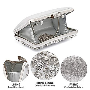 Womens Beaded Clutch Rhinestone Evening Bag Wedding Bridal Prom Purse,Silver.