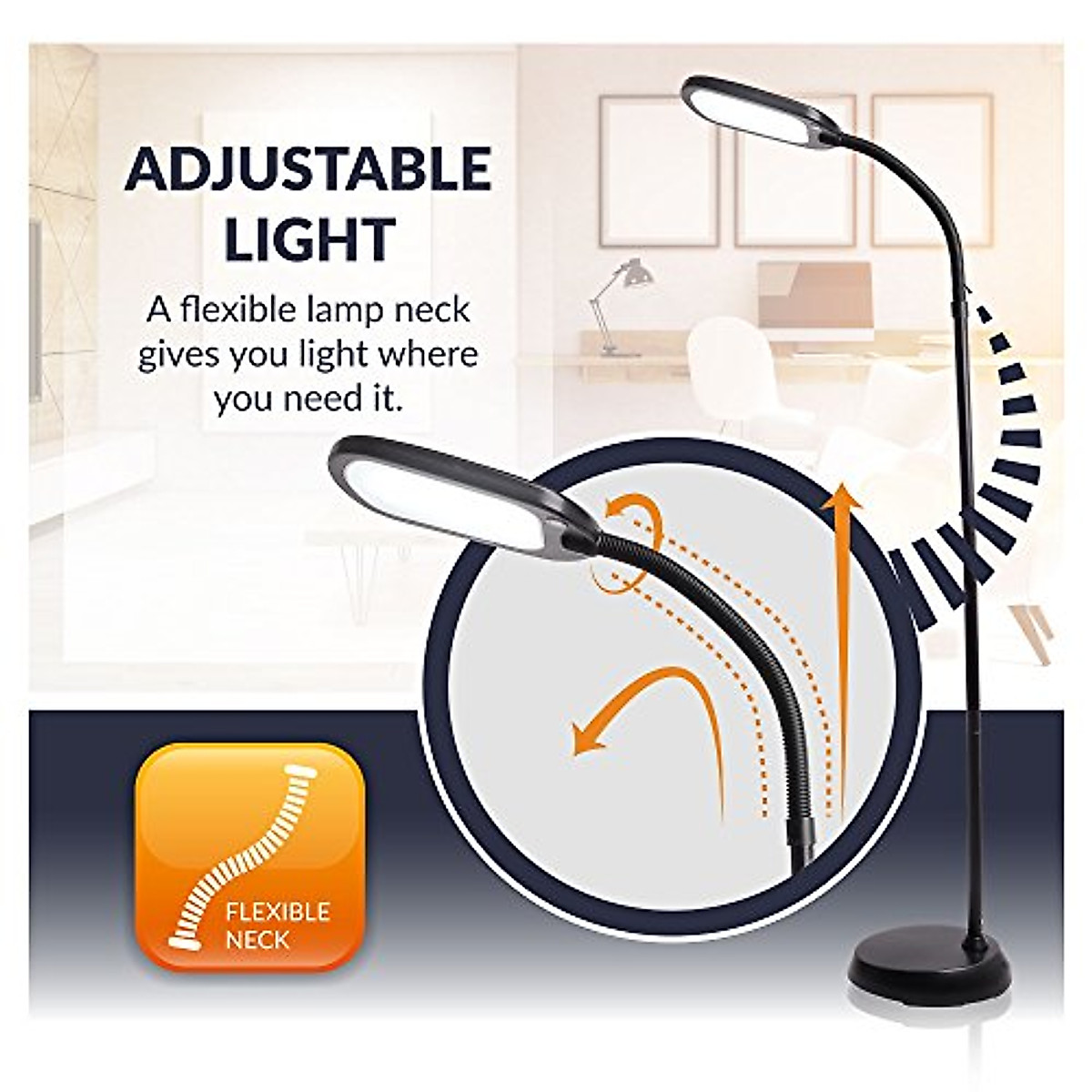 Newhouse Lighting NHFL-AP-BK Apollo LED Floor Lamp Energy-Efficient Natural Reading Artists Crafts Adjustable Gooseneck Task Light, Black