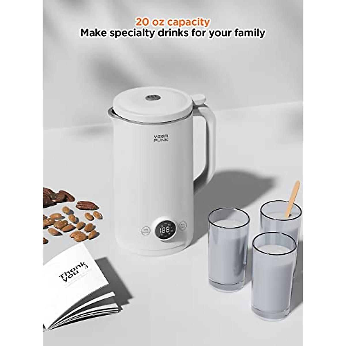 VEGAPUNK Nut Milk Maker Machine 20oz - Smart Automatic Cold and Hot Dairy Free Soybean/Oat/Coconut/Soy Milk Maker Machine with Filter Bag - Plant Based Almond Cow Milk Machine Maker for Vegan