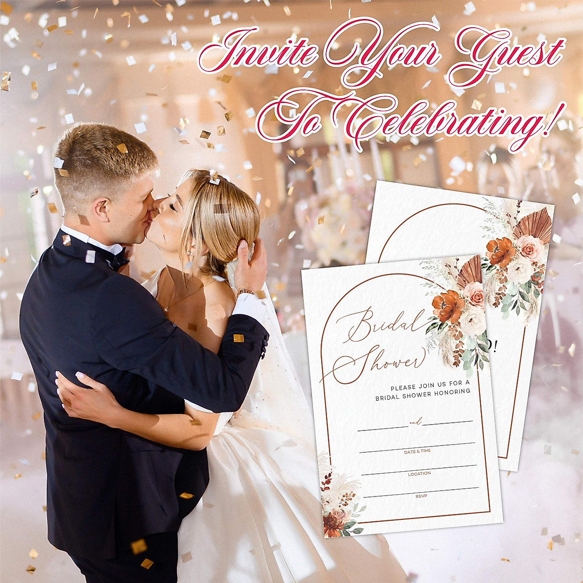 luixd Watercolor Floral Bridal Shower Invitations, 25 Boho Invites With Envelopes, Fill In Style Invites For Bridal Shower, Mr & Mrs Newlyweds Celebration, Party Favor & Supplies - A03