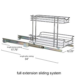 Household Essentials Glidez Chrome-Plated Steel Pull-Out/Slide-Out Storage Organizer with Plastic Liners for Under Sink or Cabinet Use - 2-Tier Design - Fits Standard Size Cabinet or Shelf, Chrome
