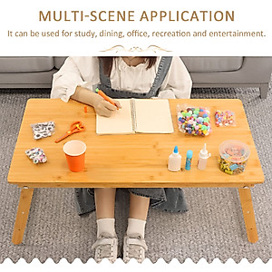 Adjustable Large Size Laptop Desk,Bamboo Lap Table Bed Tray,Foldable 4 Legs Serving Tray Working, Eating and Gaming for Bed,Couch,Floor， 33.5x17.7in