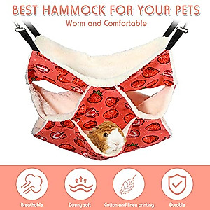 3 Pieces Small Pet Hammock Tunnel Ferret Hammock Hamster Nest Bed Glider Guinea Pig Ferret Hammock Set for Small Pets (Strawberry)