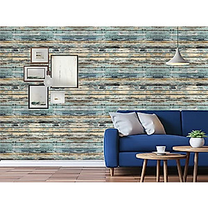 Dimcol Wood Contact Paper 15.7"x118" Self-Adhesive and Removable Wood Peel and Stick Wallpaper Blue Distressed Wood Grain Contact Papers for Cabinets Waterproof Wall Paper