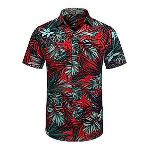 COOFANDY Men's Hawaiian Short Sleeve Shirt Aloha Print Casual Beach Shirts