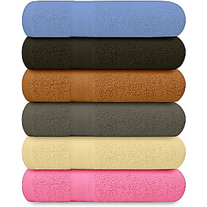 QUBA LINEN Bamboo Cotton Bath Towels-27x54inch - 6 Pack Shower Towels - Light Weight, Ultra Absorbent Towels for Bathroom (Multi Color)