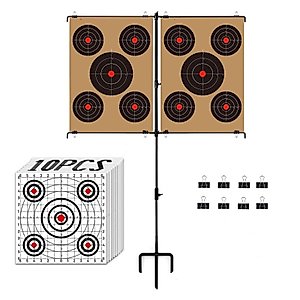 Atflbox Adjustable Shooting Target Stand with 10pcs Target Papers for Outdoor, Paper Targets Holder for Backyard Shooting, Suitable for BB Gun, Airsoft, Airgun, Pellet, Rifle