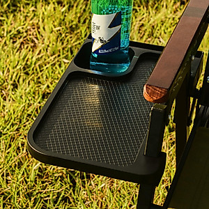 hatleues Camping Chair Side Table Tray with Cup Holder Outdoor Gravity Chair Tray Snack Organizer Camping Accessories Black