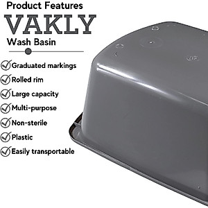 Wash Basins – Rectangular Plastic Hospital Bedside Soaking Tub [2 Pack] Small 7 Quart Graduated Bucket - Portable Washbasin for Washing, Cleaning, Foot Bath, Washing Dishes, Face Cleansing Bowl