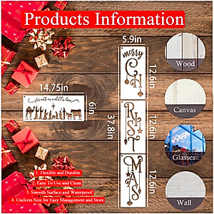 12 Pcs Christmas Stencils for Painting on Wood Porch Sign, Large Believe Merry Christmas Stencil Holiday Nativity Painting Stencils for Wood Sign DIY Crafts Canvas Fabrics (12pcs Porch christmas)
