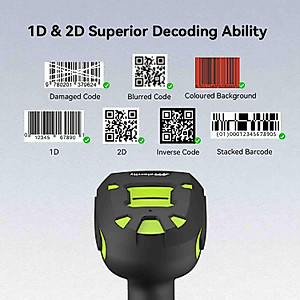 Alacrity Long Distance 1D 2D Industrial Barcode Scanner, Wireless Charging Cradle, 433Mhz Wireless & Bluetooth Barcode Reader, Shock Dust Proof Hands Free, Blue