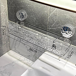 Androf Acrylic Transparent Shower Storage Rack, No Drill Clear Wall Caddy Suction Cup, Raidley Easymount Bathroom Storage Shelf, Light Luxury Punch-Free Corner Shelves with Rabbit (Clear Square)