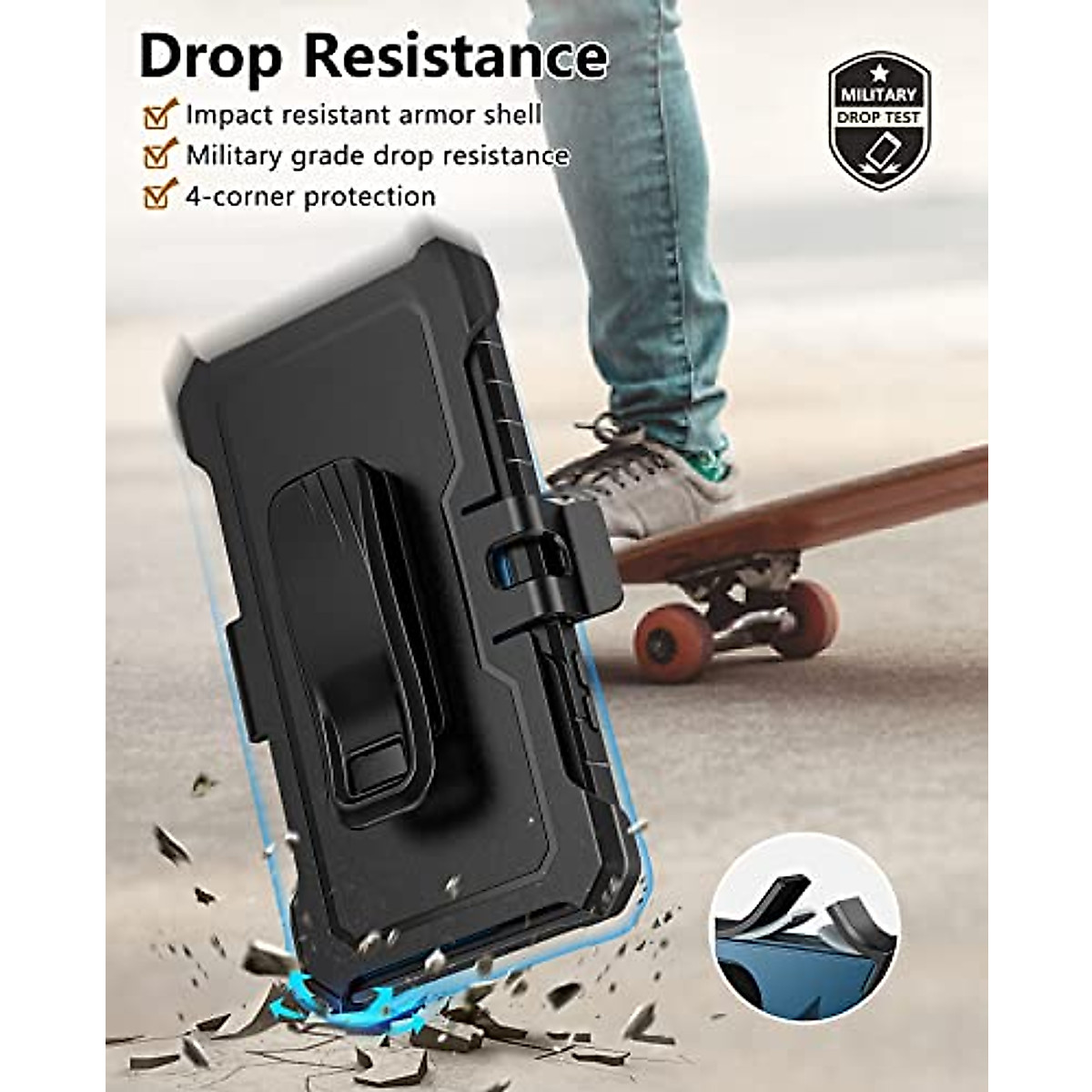 FNTCASE for Samsung Galaxy S22 Plus Case: Shockproof Durable S22+ Cell Phone Cover with Built-in Kickstand | TPU Bumper Textured | Full-Body Protective Rugged Belt-Clip Holster Designed Blue