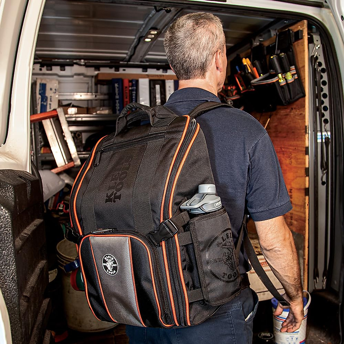 Klein Tools 55482 Tool Bag Backpack, Heavy Duty Tradesman Pro Tool Organizer with 21 Pockets and Large Interior, Water Resistant