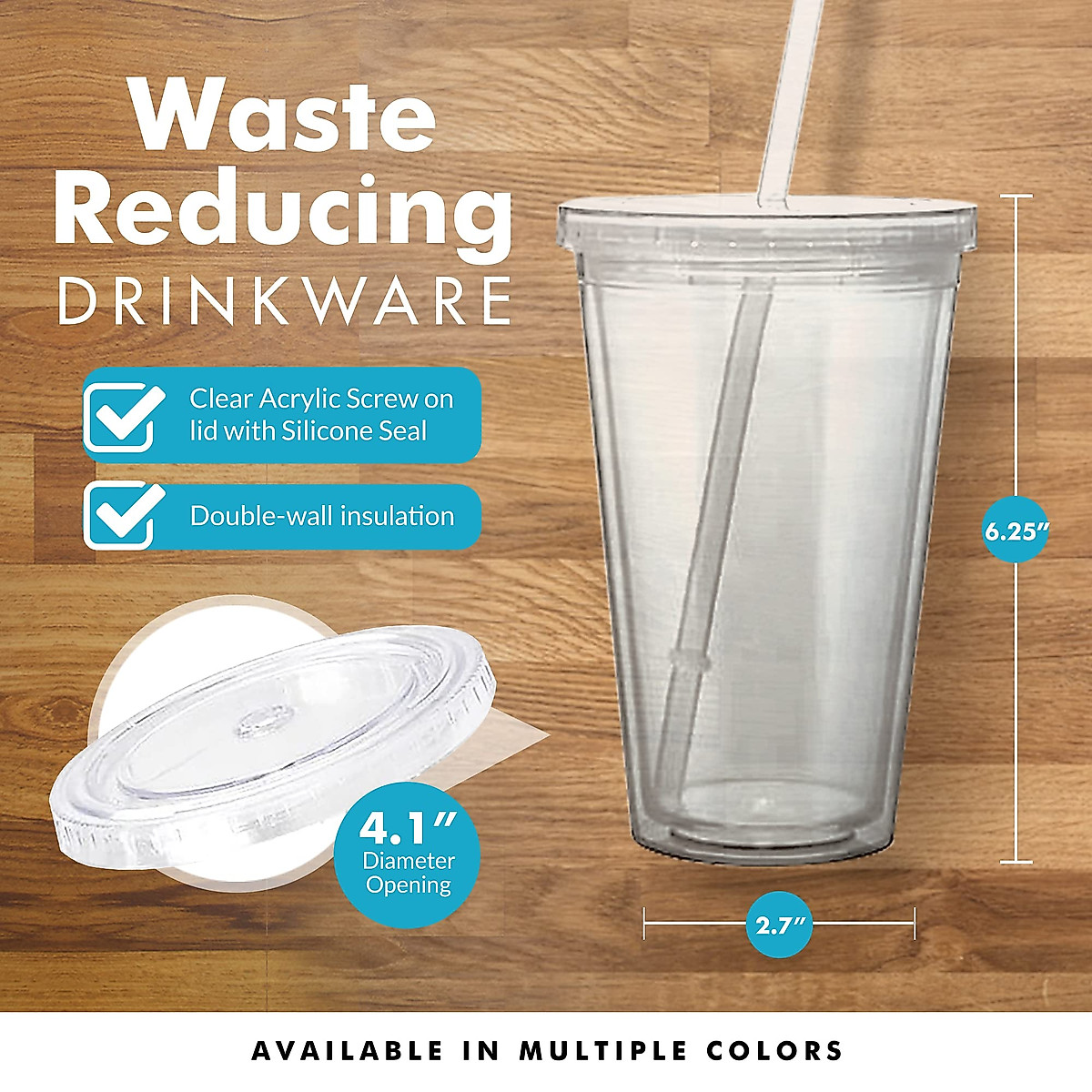 Eco To Go Cold Drink Tumbler - Double Wall -16oz. Capacity - Clear