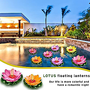 12 Pieces Lotus Floating Lanterns Floating Candles Light Artificial Floating Colorful Lotus with Real Candles Pool Lights Float for Garden Weddings Home Pool Decor(4 Inch)