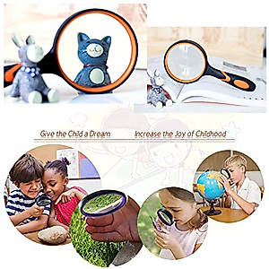 2Pcs 10X Handheld Magnifying Glass Authentic for Kids Seniors, 75MM Thickened Magnifying Lens & Non-Slip Handle with Rope Reading Magnifier for Book Reading, Hobby Observation, Science (Purple+Green)