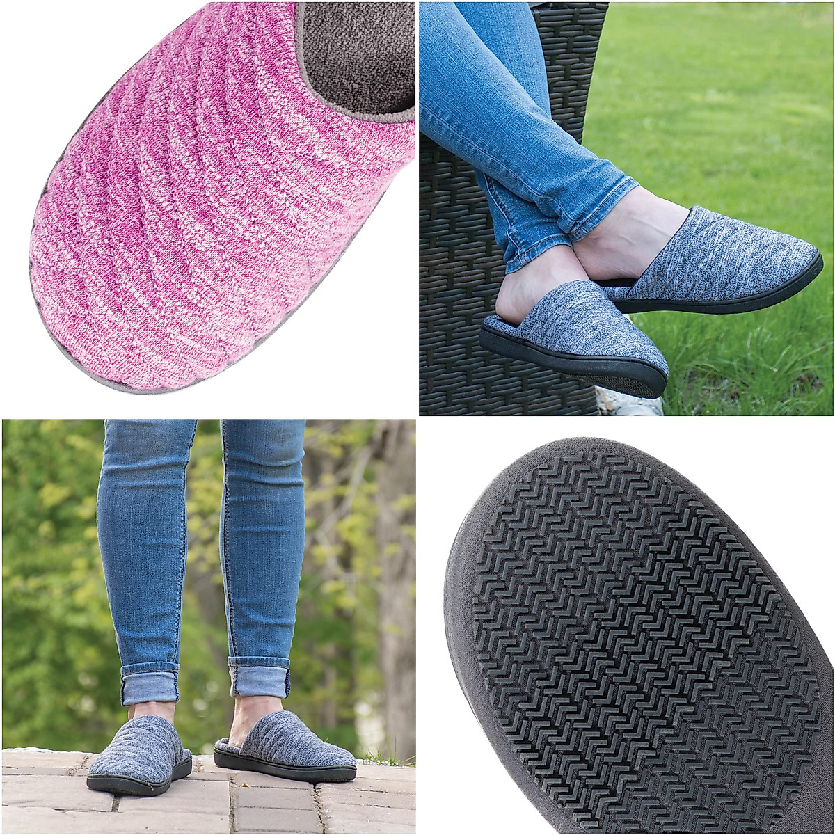 isotoner womens Andrea Space Knit Slide Slipper, Black, 8.5-9 US