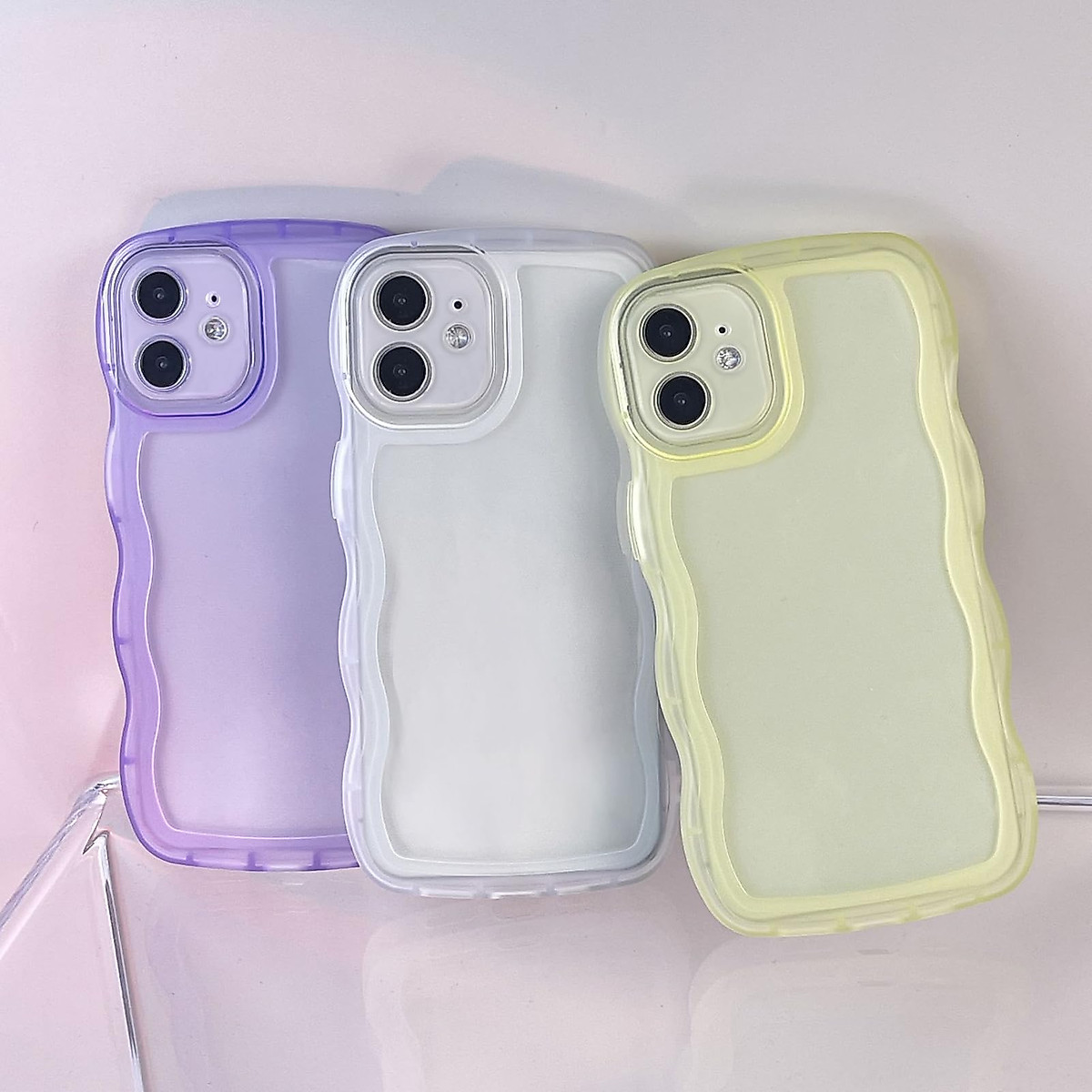 Eiyikof Compatible with iPhone 12 Mini Clear Case,Cute Solid Color Curly Wave Frame Transparent Soft Silicone Anti-Scratch Shockproof Protective Slim Case for Women Girls-Blue