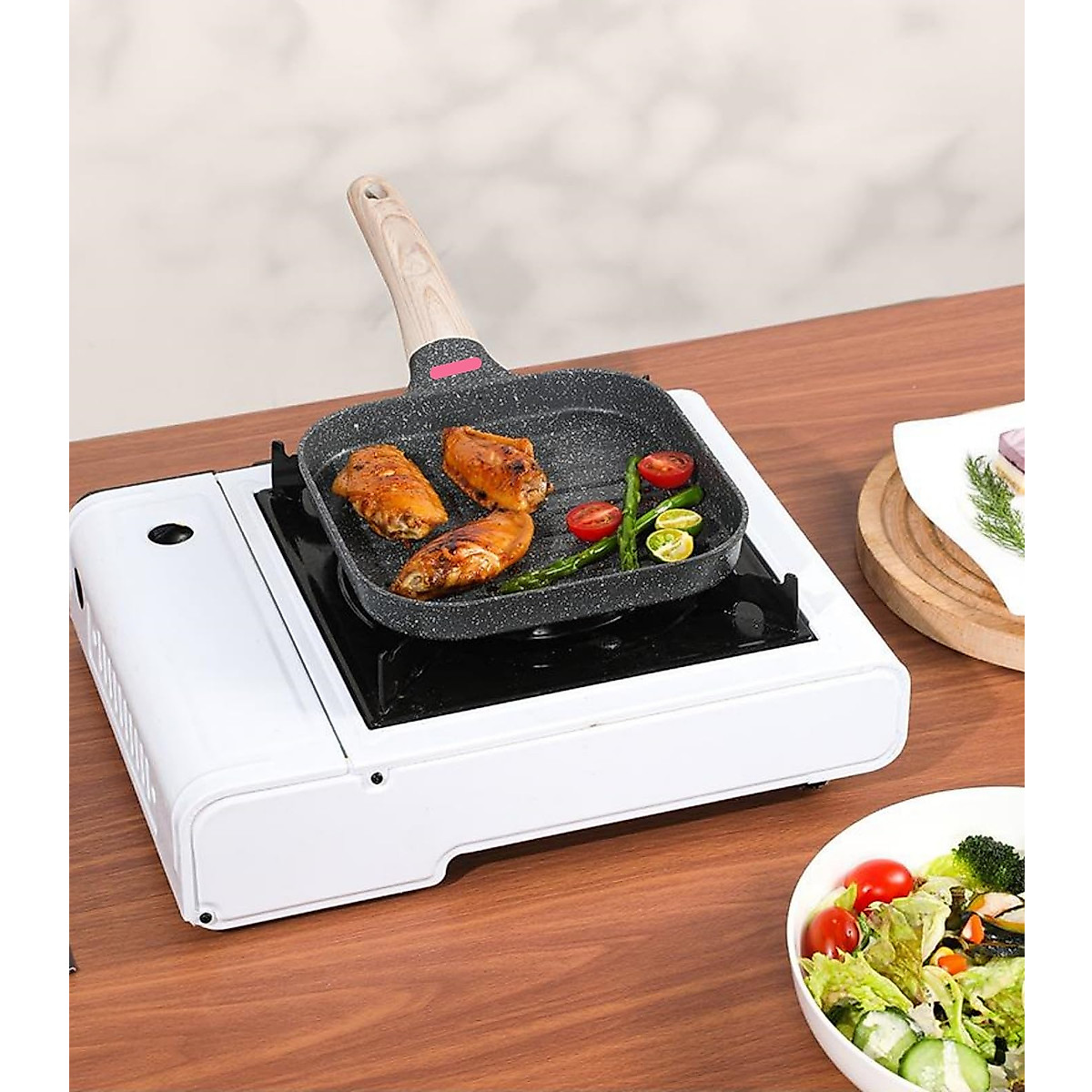 HUPECHAM Grill Pan MINI Size19cm/7.5 Inch For Indoor Cooking Non-Stick Granite, Griddle Pan For Stove Top, Steak Pan For Stove Top, Aluminum Skillet Griddle, Single Serve