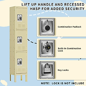 KAER Lockers,Metal Locker, Lockers for Employees, Locker Shelf for School, Gym Locker, Office, Garage, 3-Tier Locker with Mirror, Hooks, Screwdriver, Gloves