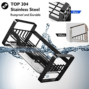 Kontoyo Kitchen Sink Caddy Sponge Holder,304 Stainless Steel Holder for Sink,Kitchen Organizer Soap Brush Dispenser,Countertop with Removable Drain Tray (Black)