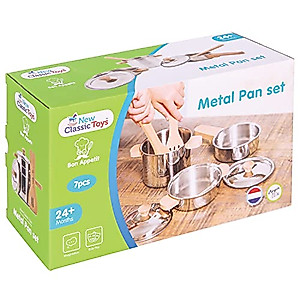New Classic Toys Metal Pan Set - Pretend Play Toy for Kids Cooking Simulation Educational Toys and Color Perception Toy for Preschool Age Toddlers Boys Girls