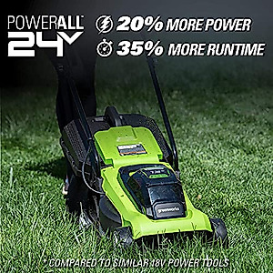 Greenworks 24V 13-Inch Cordless (2-In-1) Push Lawn Mower, 4.0Ah USB Battery (USB Hub) and Charger Included MO24B410