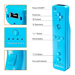 2-Pack Wii Remote Controller, 2 in 1 Wii Remote with Motion Plus for Nintendo Wii and Wii U, Wireless Wii Controller with Silicone Case and Wrist Strap (Pink and Blue)