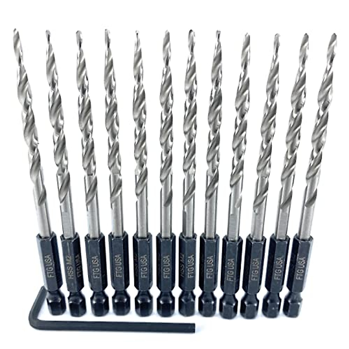 FTG USA Countersink Drill Bit Set 6 Pc #8 (11/64") with 13 Pc Replacement Countersink Drill Bit #8 (11/64") Pro Pack Countersink Set, Tapered Countersink Bit, 1 Stop Collar, 2 Hex Wrench