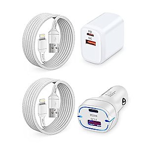 iPhone Fast Charger Kit for iPhone 14/13/12/11 Pro Max, X/XR/XS/SE, 8/7 Plus, 6/6s/5c, Quick Charge 3.0 Wall Plug Cigarette Lighter Car Adapter + Apple MFI Certified USB to Lightning Cable[2Pcs/3FT]