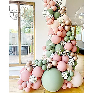 124PCS Sage Olive Green Blush Pink Peach Balloons Balloon Garland Arch Kit, Artificial Vines Eucalyptus Garland, We Can Bearly Wait Boho Gender Reveal Baby Shower Birthday Party Decorations for Girls