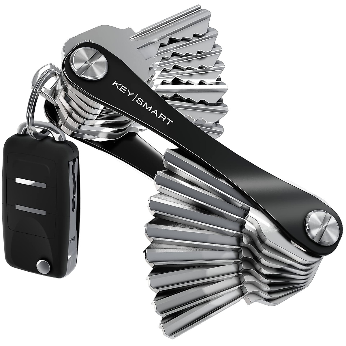 KeySmart Key Holder for Keychain Key Ring - Compact Key Organizer Key Chain Key Case, Minimalist Pocket-Sized EDC Keychain, Loop Piece for Car Fobs, Expandable (up to 22 Keys, Black)