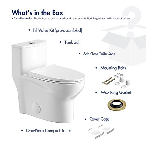Eridanus Small Compact One Piece Toilet For Bathroom, Powerful Dual Flush Modern Toilet, 1.1/1.6 GPF, 12" Rough-In, Elongated Toilet with Soft Closing Seat, 26.68"D x 14.37"W x 26"H, White