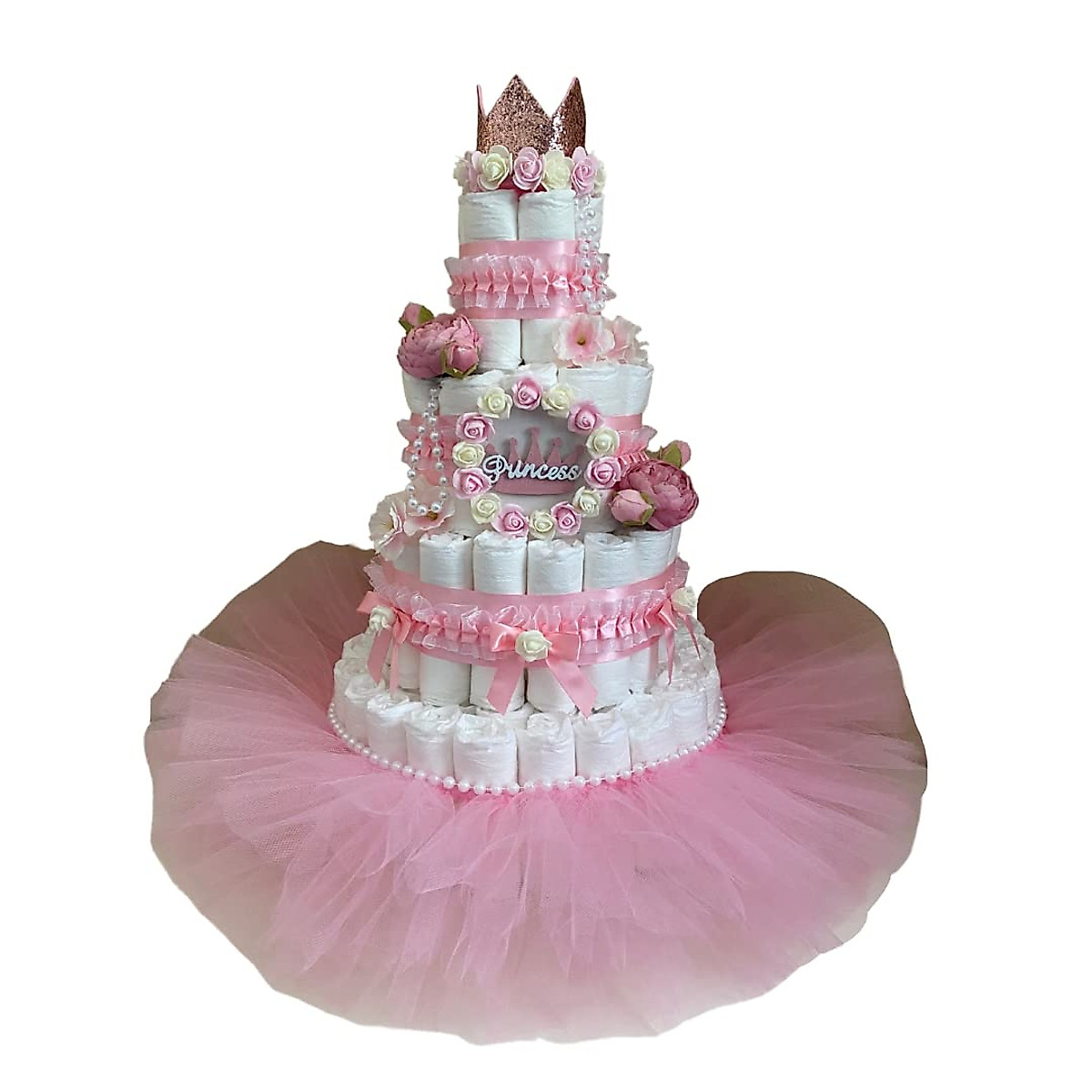 Princess Diaper Cake, 4 Tiers Diaper Cake for a Newborn Girl 12 0