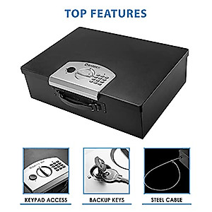 Barska Portable Digital Keypad Lock Box – Secure Travel Safe for Valuables, Steel Construction, Removable Tethering Cable, Backup Keys & Batteries Included