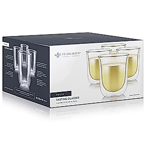 Teabloom Tulip Insulated Glasses for Tea, Espresso and Other Beverages - Double Walled Heatproof Glass Maintains Drinks Hot/Cold, 6 oz (Set of Four)